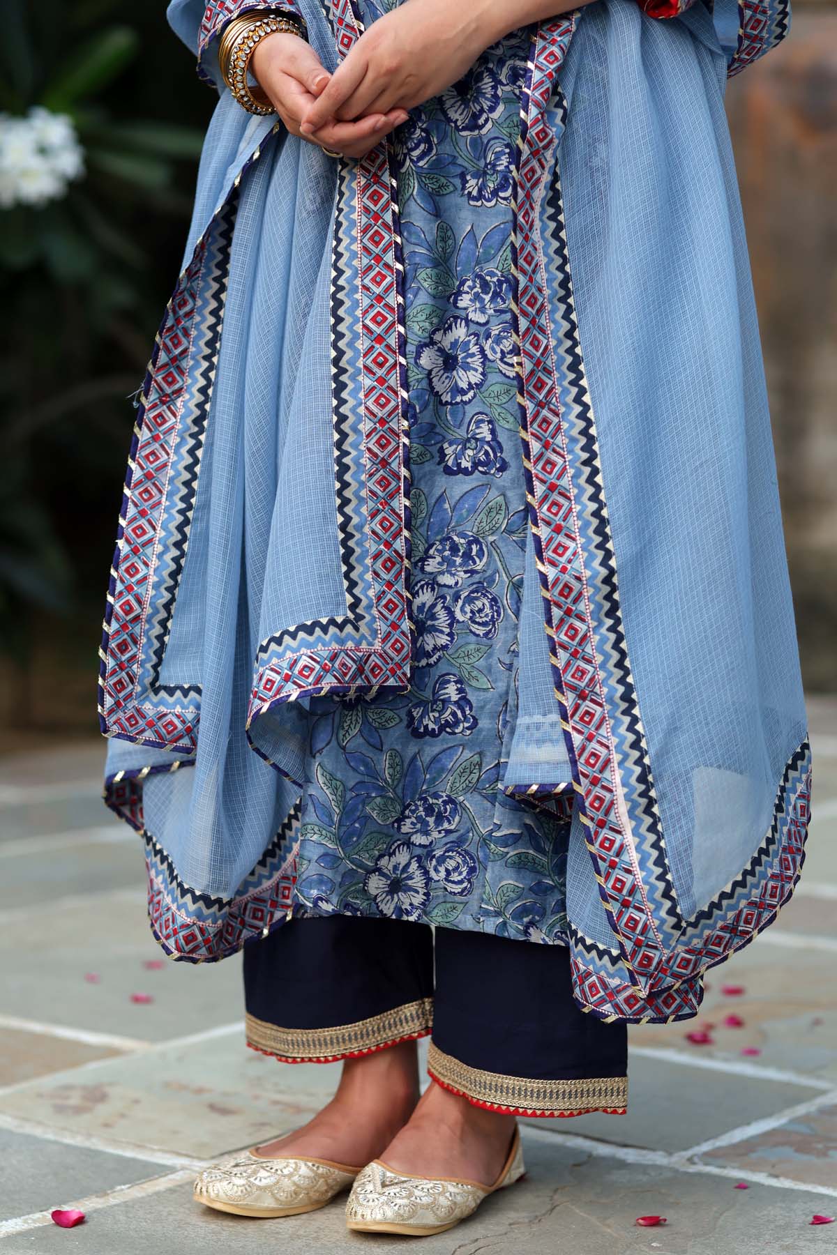 Light Blue Kotadoriya Dupatta With Gota Borders | Cotras