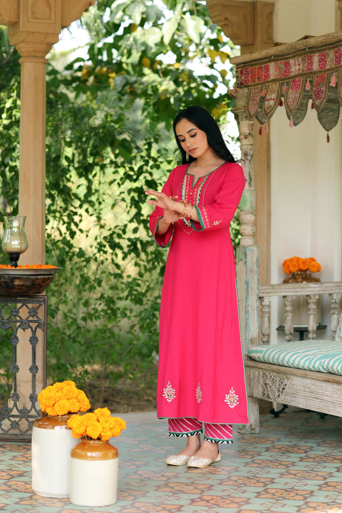 Rani Color A-Line Kurta In Handloom Cotton | Cotras