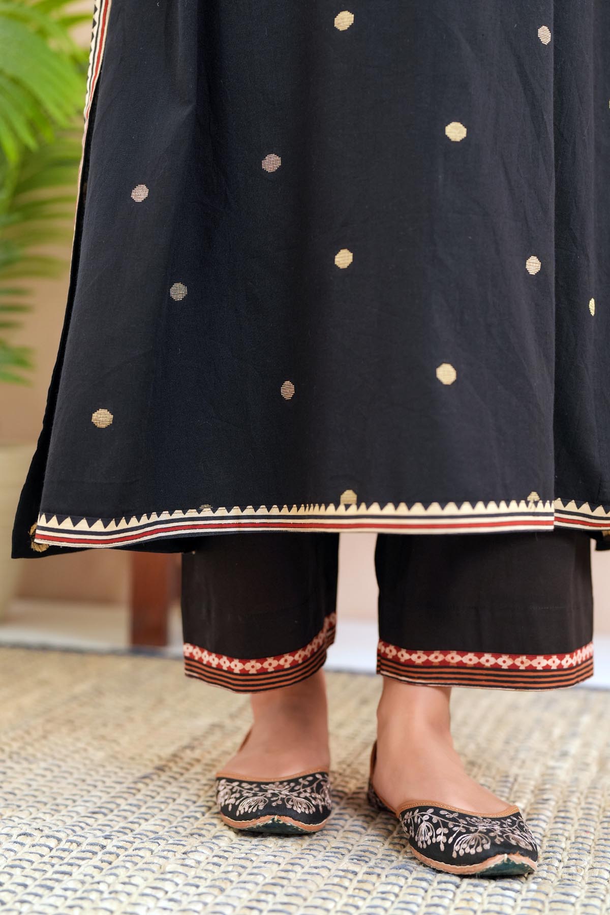 Black Straight Fit Pant with border | Cotras