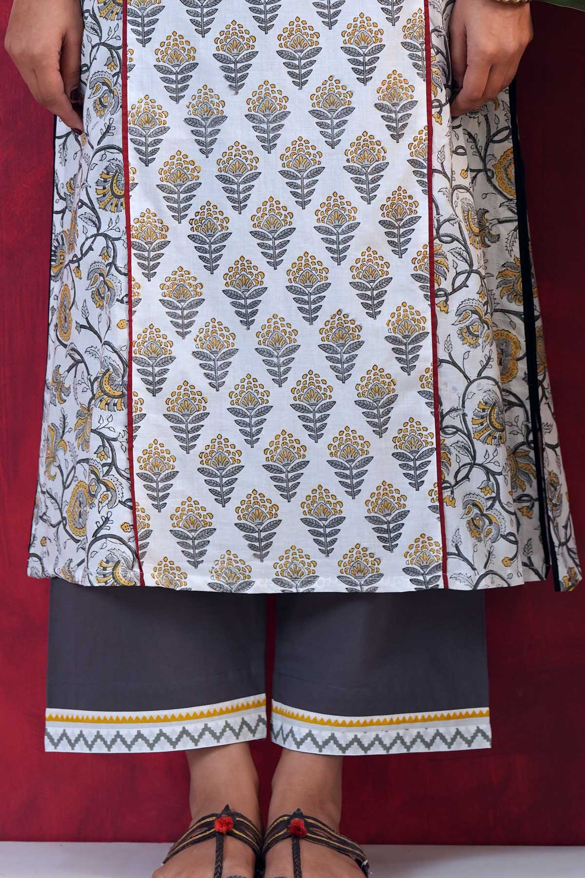 Grey Straight Fit Pant With Fabric Border | Cotras