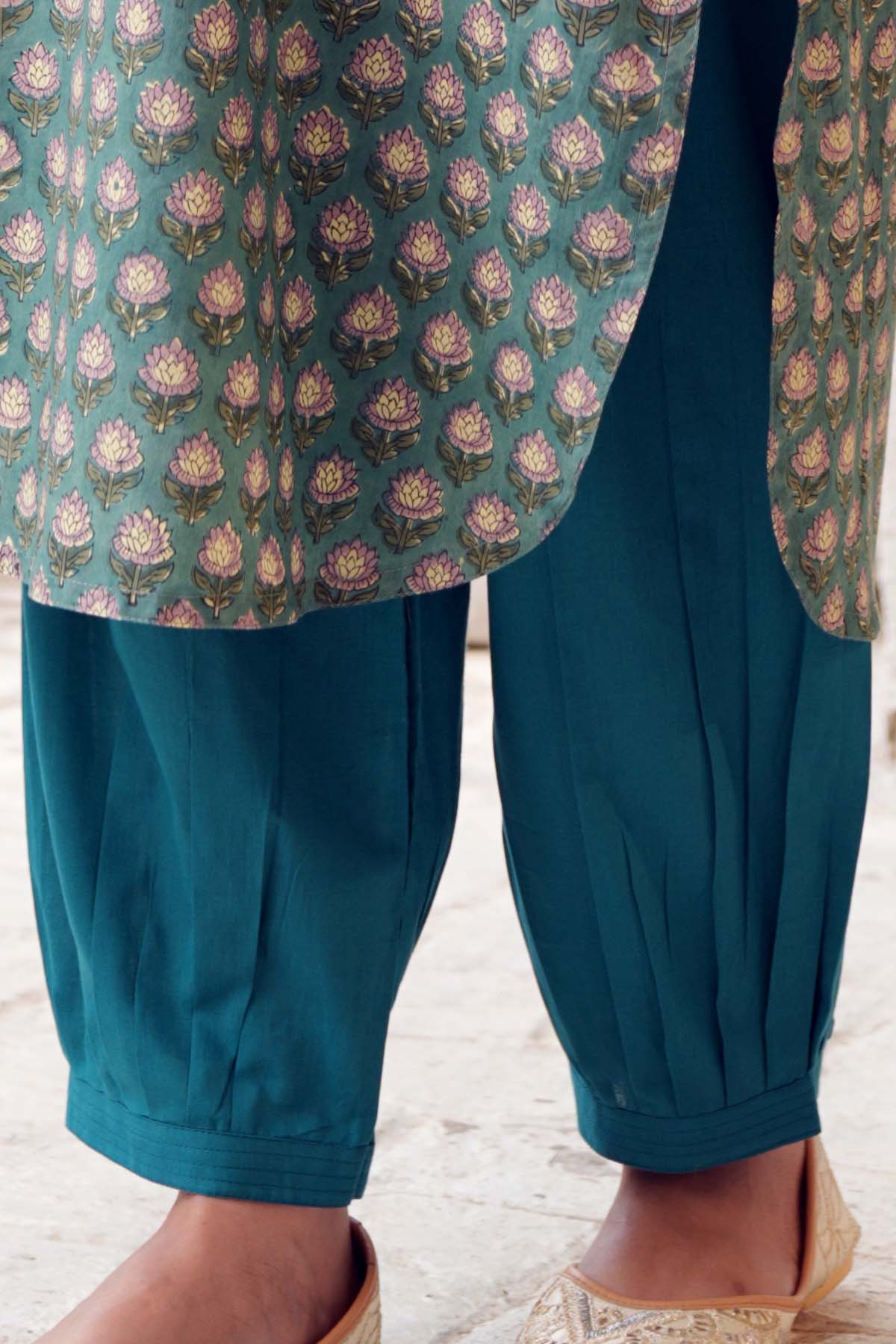 Cotton Salwar Style Pants In Darl Teal Blue Color | Cotras