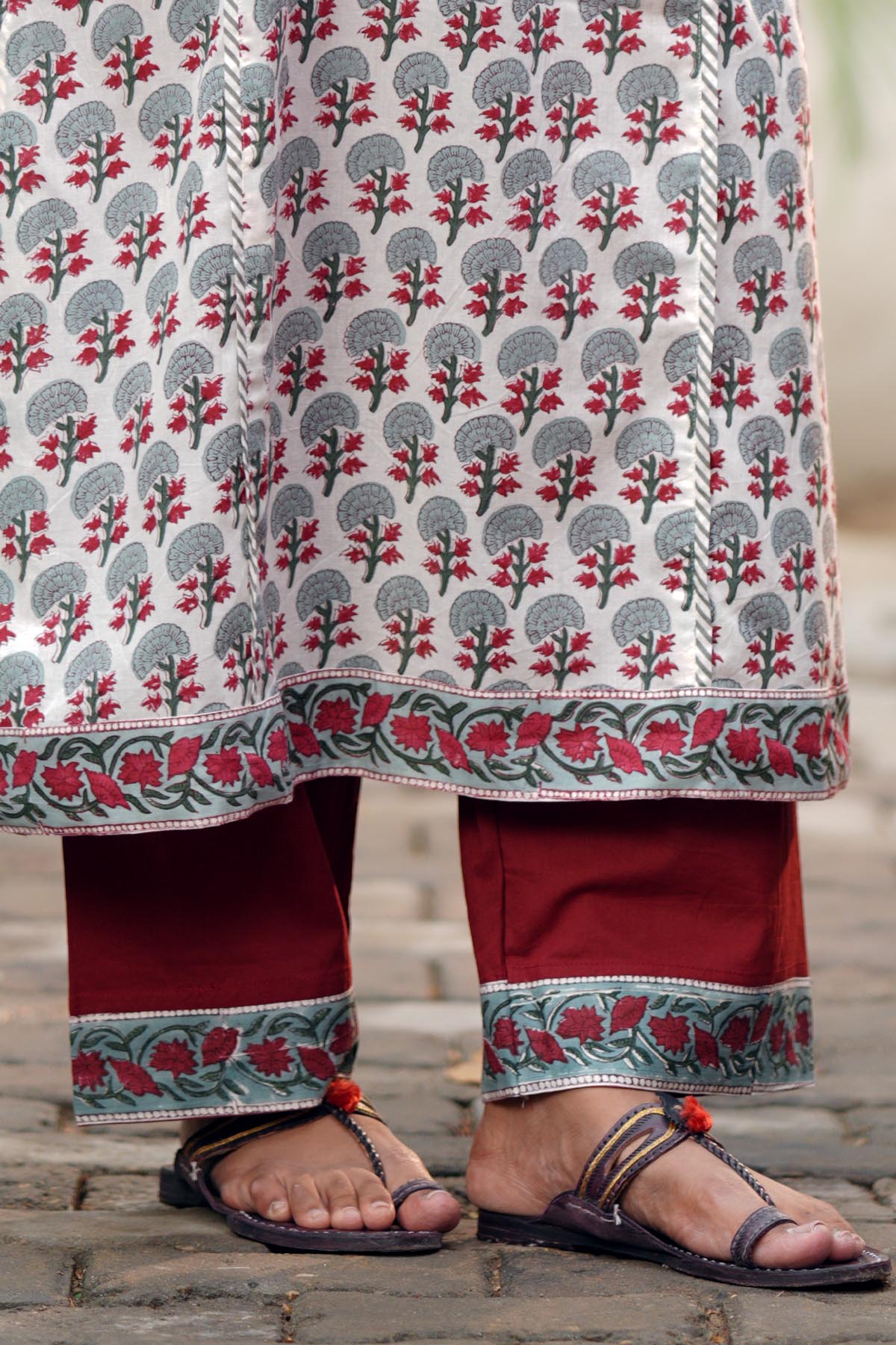Maroon Cotton Straight Pants With Border | Cotras