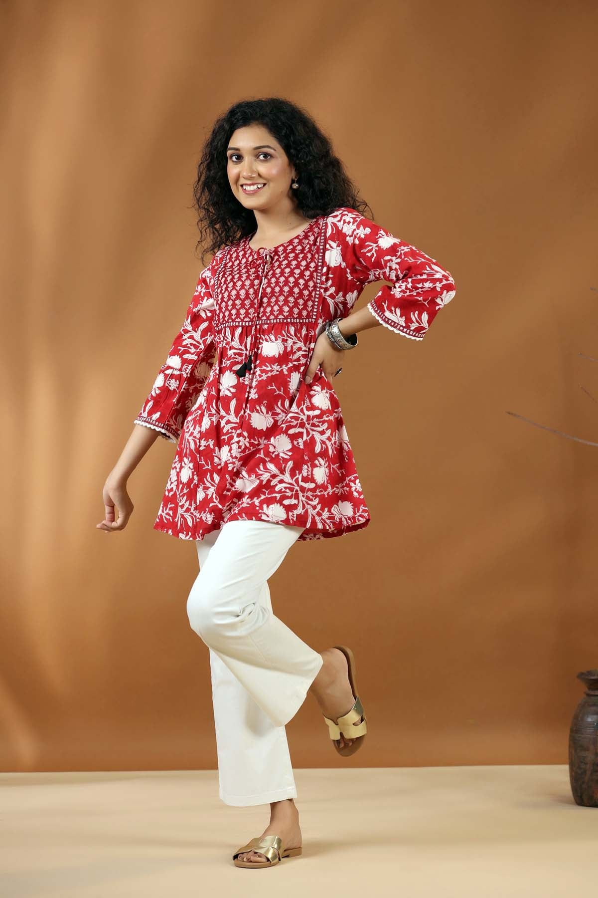 Short Length A-Line Kurti In Red Color | Cotras