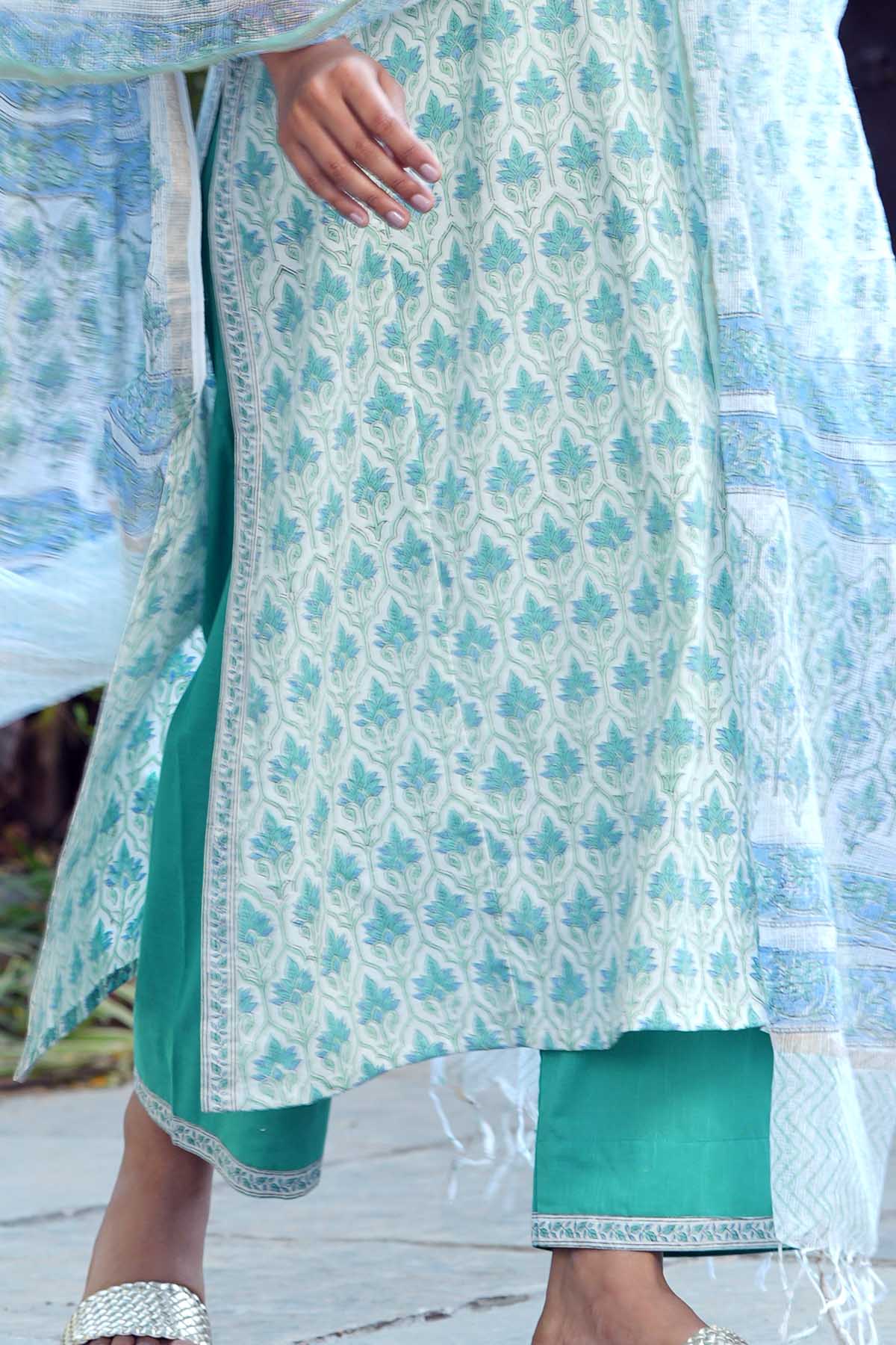 Cotton Straight Pants In Astringent Green Color | cotrasworld